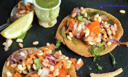 Layered Crackers Canapés/Chats | Chitra's Healthy Kitchen
